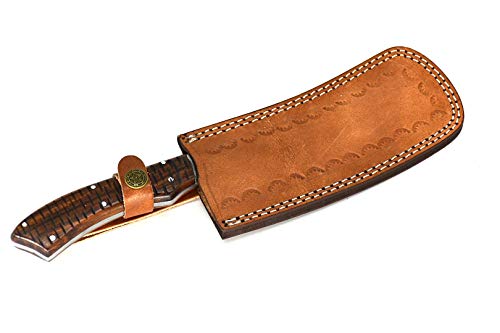 CK-12 Handmade Damascus Steel 12.00 Inches Cleaver Style Knife – Solid Rose Wood Handle. Full Tang Comes with Leather Sheath