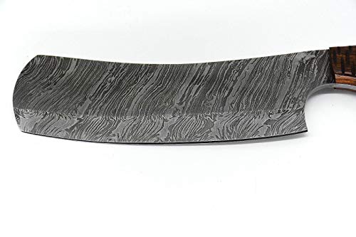 CK-12 Handmade Damascus Steel 12.00 Inches Cleaver Style Knife – Solid Rose Wood Handle. Full Tang Comes with Leather Sheath