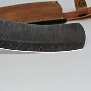 CK-12 Handmade Damascus Steel 12.00 Inches Cleaver Style Knife – Solid Rose Wood Handle. Full Tang Comes with Leather Sheath