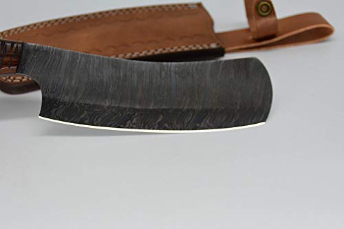 CK-12 Handmade Damascus Steel 12.00 Inches Cleaver Style Knife – Solid Rose Wood Handle. Full Tang Comes with Leather Sheath