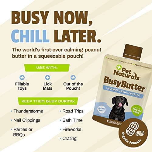 Pet Naturals BusyButter Easy Squeeze Calming Peanut Butter for Dogs, 6 Pouches - Great for Treats, Lick Mats, Training, Calming, and Occupier Toys