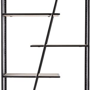 Admired By Nature Modern White Oak Wood Rectangular Mounted Metal Hanging Storage Floating Shelves, Black, ABN5E160-NTRL Wall Shelf