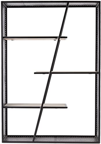 Admired By Nature Modern White Oak Wood Rectangular Mounted Metal Hanging Storage Floating Shelves, Black, ABN5E160-NTRL Wall Shelf