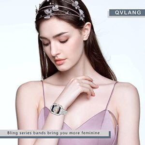 QVLANG Compatible for Apple Watch Band 40mm Series 6/5/4/SE, Diamond Rhinestone Case + Women Bling Band Stainless Steel Metal Bracelet for iWatch (Silver, 40mm)