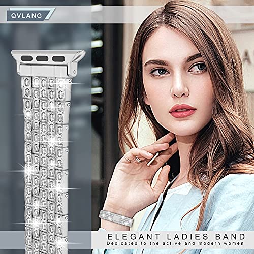 QVLANG Compatible for Apple Watch Band 40mm Series 6/5/4/SE, Diamond Rhinestone Case + Women Bling Band Stainless Steel Metal Bracelet for iWatch (Silver, 40mm)