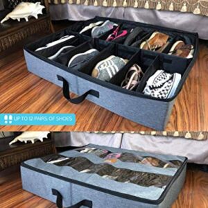 Norse 2 in 1 Large Underbed Storage Bags Organizer Container 2 Sturdy Zippers, Blankets Clothes Comforters Foldable Storage Bags with Clear Window (SET OF 2: 2-in-1 Under bed Organizer, Grey)