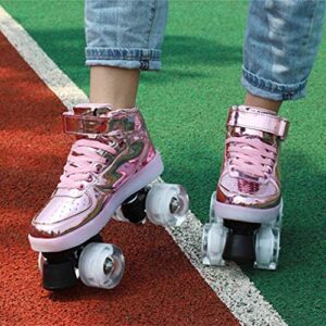 Women's Roller Skates High-top Girls Roller Skate Rechargeable Double Row Roller Skates Shiny Speed Skates for Boys Adults Teens Men Unisex with Shoe Bag (Silver,EU: 37-US: 6)