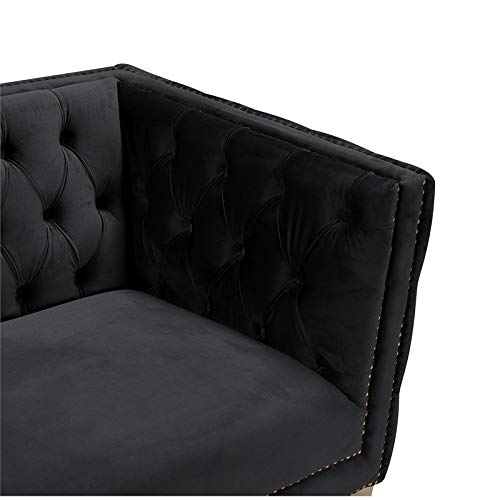 Meridian Furniture 652Black-S Michelle Collection Modern | Contemporary Sofa with Deep Button Tufting, Nailhead Trim and Sturdy Gold Iron Legs, 90" W x 34" D x 30" H, Black