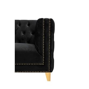 Meridian Furniture 652Black-S Michelle Collection Modern | Contemporary Sofa with Deep Button Tufting, Nailhead Trim and Sturdy Gold Iron Legs, 90" W x 34" D x 30" H, Black