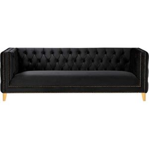 Meridian Furniture 652Black-S Michelle Collection Modern | Contemporary Sofa with Deep Button Tufting, Nailhead Trim and Sturdy Gold Iron Legs, 90" W x 34" D x 30" H, Black