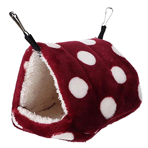 Jarchii With Hook Hanging Bed Small Pet Hammock, Keep Warm Hamster Hammock, Sugar Gliders For Hamsters(Burgundy Big Dot, S)