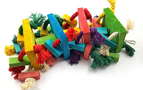 alfyng Bird Parrot Knots Block Tearing Chewing Toy, Multicolored Wooden Bird Parrot Toy Suitable for Macaws cokatoos, African Grey and a Variety of Amazon Parrots (Large Size - 13.8 Inch)