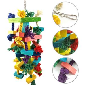 alfyng Bird Parrot Knots Block Tearing Chewing Toy, Multicolored Wooden Bird Parrot Toy Suitable for Macaws cokatoos, African Grey and a Variety of Amazon Parrots (Large Size - 13.8 Inch)