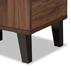 Baxton Studio Idina Mid-Century Modern Two-Tone Walnut Brown and Grey Finished Wood 1-Door Shoe Cabinet