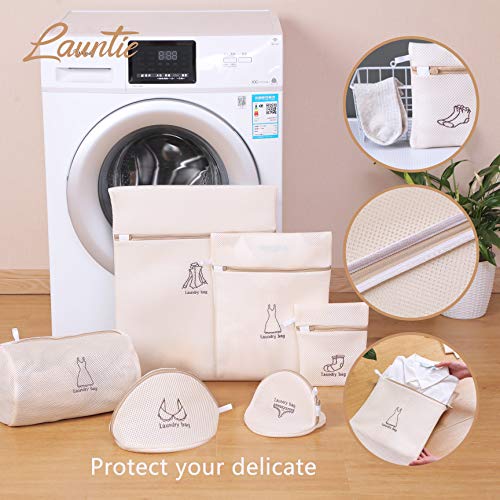 Launtie 6 Pack Mesh Laundry Bags, Garment Bags for Laundry, 1 Large & Medium, 1 Design for Stocking & Underwear & Shoes & Bra