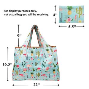 Bowbear Foldable Nylon Reusable Shopping Grocery Bag, Flamingos & Succulents