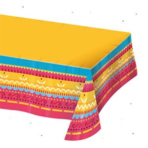 joyful toys large rectangular fiesta tablecloth: mexican party tablecloth (108'' x 54'') for cinco de mayo, taco night, taco tuesday - large fiesta table cloths and fiesta table decorations