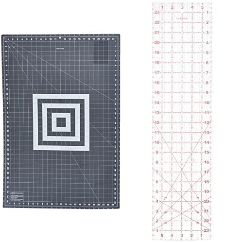 Fiskars Craft Supplies: Self Healing Cutting Mat for Crafts, Sewing, and Quilting Projects, 24x36” (12-83727097J), Gray & Acrylic Ruler, 6x24 Inch