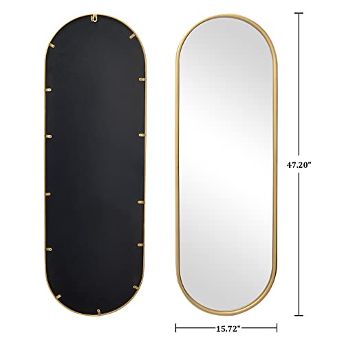 VVK Gold Full Length Oval Mirror for Wall, 47" Antique Mirror, Mirror Circle with Gold Metal Frame, Wall Mounted Mirror Perfect for Your Kitchen, Locker Room, Bedroom, Living Room and Hallway-1