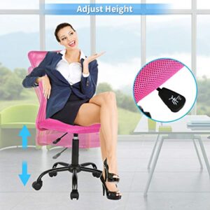 Office Chair Desk Chair Computer Chair with Lumbar Support Ergonomic Mid Back Mesh Adjustable Height Swivel Chair Armless Modern Task Executive Chair for Women Men Adult,Pink