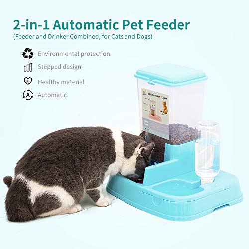 ASENVER 2-in-1 Pet Automatic Feeder Dog Food Water Dispensers with Large Capacity Food Container Gravity Water Bottle (Blue)