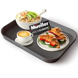 mueller reversible serving tray, european made platter, 2in1, rectangular non-slip tray, shatter-proof, non-toxic, for coffee table, kitchen, outdoors, dishwasher safe, gray