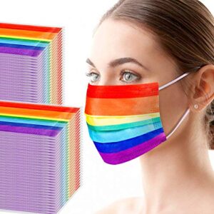 Tomorotec 60PCS Face Masks Disposable Adult Unisex Rainbow Colors Individually Packaged Purple Elastic Ear Loops 3-Layer Light Soft Fit