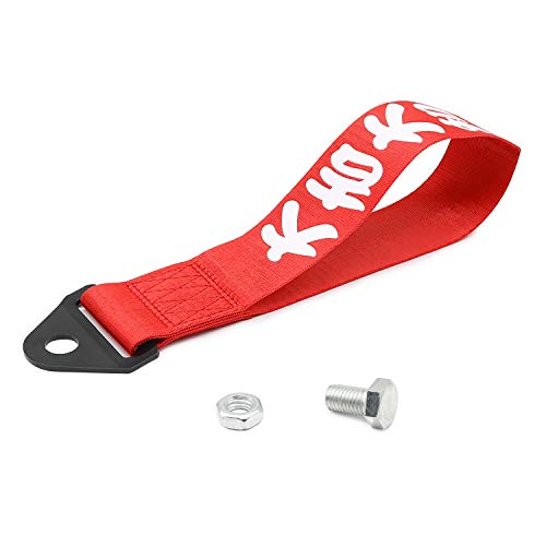 MOCHENT Tow Strap JDM - Sports Red Racing Tow Strap Car Modification Decorative Trailer Belt Personalized with Chinese Slogan Traction Rope Trailer Hook HF Fit for Front or Rear Front Bumper (Red)