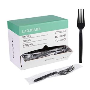 laojbaba plastic fork disposable individually packaged forks black 7-inch commercial take away forks,super hard mass heavy individually wrapped forks 100 pcs