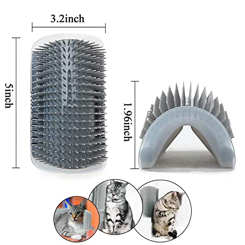 DOUBLE2C Cat Self Groomer, 4 Pack Cat Wall Corner Groomers with Catnip, Soft Face Scratchers Brush, Corner Massage Comb for Long & Short Fur Kitten/Puppy (Blue+Grey)