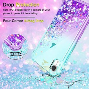 Gritup iPhone XR Case, iPhone XR Phone Case 6.1 inch with HD Screen Protector for Girls Women, Cute Clear Gradient Glitter Liquid TPU Slim Phone Case for iPhone XR Teal/Purple