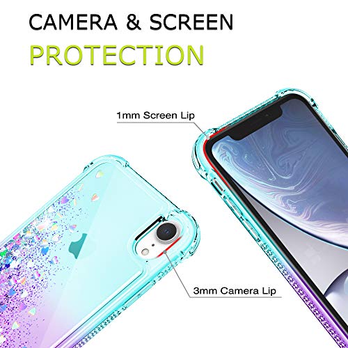 Gritup iPhone XR Case, iPhone XR Phone Case 6.1 inch with HD Screen Protector for Girls Women, Cute Clear Gradient Glitter Liquid TPU Slim Phone Case for iPhone XR Teal/Purple