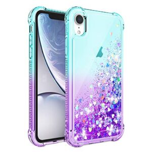 Gritup iPhone XR Case, iPhone XR Phone Case 6.1 inch with HD Screen Protector for Girls Women, Cute Clear Gradient Glitter Liquid TPU Slim Phone Case for iPhone XR Teal/Purple