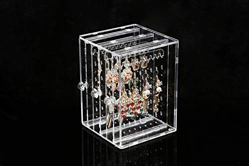 RANIT Acrylic Jewelry Storage Box Earring Display Stand Organizer Holder with 3 Vertical Drawer Transparent