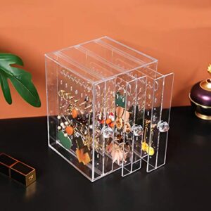 RANIT Acrylic Jewelry Storage Box Earring Display Stand Organizer Holder with 3 Vertical Drawer Transparent