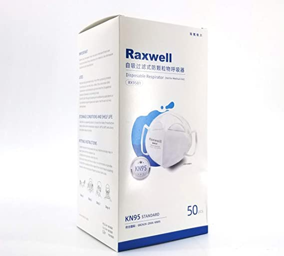 Raxwell KN95 RX9501 Disposable Face Mask 99% Filter Efficiency (50 Pack)