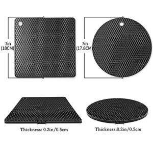 Ardanlingke Silicone Trivet Mats, trivets for hot pots and Pans, Extra Thick Hot Pads for Kitchen, Multi-Purpose Pot Holder, Non-Slip Jar Opener, Gripper Pad, Drying Mat, Coaster (4 Pcs, Dark Gray)