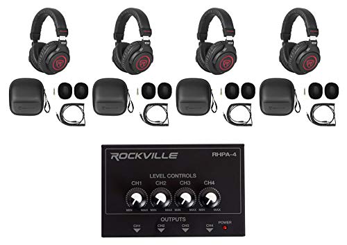 Studio Bundle w/4 Rockville PRO-M50 SR Headphones+4 Channel Headphone Amplifier