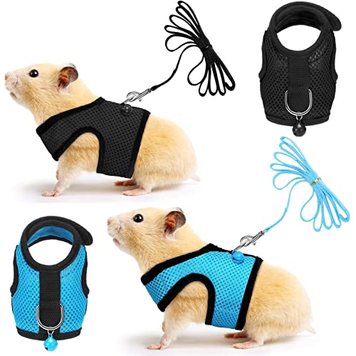 2 Pieces Guinea Pig Clothes Baby Ferret Rats Hamster Soft Mesh Harness Leash Vest Set with Bell for Guinea Pigs, Hamster, Ferret, Rabbit, Chinchilla and Similar Small Animals