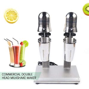 Electric Milkshake Maker Stainless Steel Milk Shake Machine Speed Adjustable Double Head Drink Mixer Beverage Equipment Smoothie Milk Foam Mixer Blender