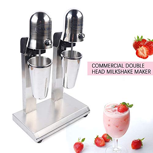 Electric Milkshake Maker Stainless Steel Milk Shake Machine Speed Adjustable Double Head Drink Mixer Beverage Equipment Smoothie Milk Foam Mixer Blender