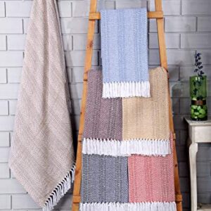 Cotton Hand Woven Soft Cozy Warm Throw Blankets Set of 2 50x60 Inches All Season Light Weight Couch Chair Bed Decorative Herringbone Weave (Burgundy)