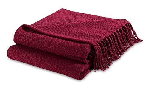 Cotton Hand Woven Soft Cozy Warm Throw Blankets Set of 2 50x60 Inches All Season Light Weight Couch Chair Bed Decorative Herringbone Weave (Burgundy)