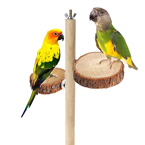 Parrot Wood Round Stand, Natural Wooden Bird Cage Chew Toy Bird Perch Platform for Canary Parakeet Cockatiel Parrot Sparrow