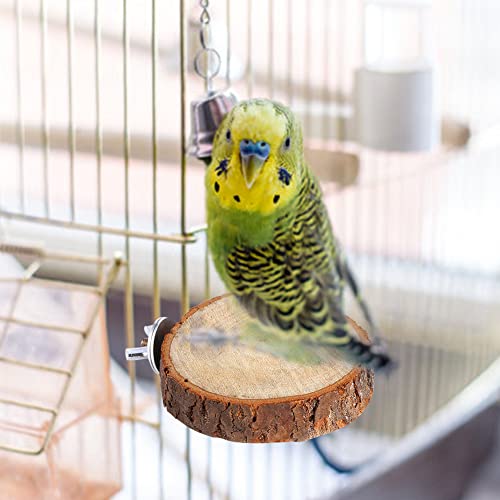 Parrot Wood Round Stand, Natural Wooden Bird Cage Chew Toy Bird Perch Platform for Canary Parakeet Cockatiel Parrot Sparrow