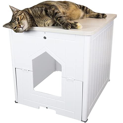 Palram Pets CATSHIRE Cat Litter Box Enclosure Furniture, Hidden Cat Box, Functional Pet House Side Table, Nightstand, Enclosed Kitty Loo Washroom with Magnetic Door Latch, Easy to Clean, White