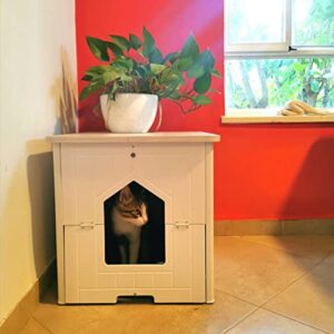 Palram Pets CATSHIRE Cat Litter Box Enclosure Furniture, Hidden Cat Box, Functional Pet House Side Table, Nightstand, Enclosed Kitty Loo Washroom with Magnetic Door Latch, Easy to Clean, White