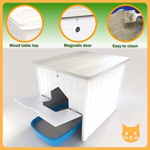 Palram Pets CATSHIRE Cat Litter Box Enclosure Furniture, Hidden Cat Box, Functional Pet House Side Table, Nightstand, Enclosed Kitty Loo Washroom with Magnetic Door Latch, Easy to Clean, White