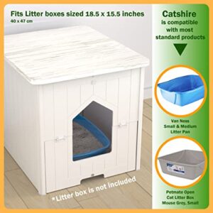 Palram Pets CATSHIRE Cat Litter Box Enclosure Furniture, Hidden Cat Box, Functional Pet House Side Table, Nightstand, Enclosed Kitty Loo Washroom with Magnetic Door Latch, Easy to Clean, White