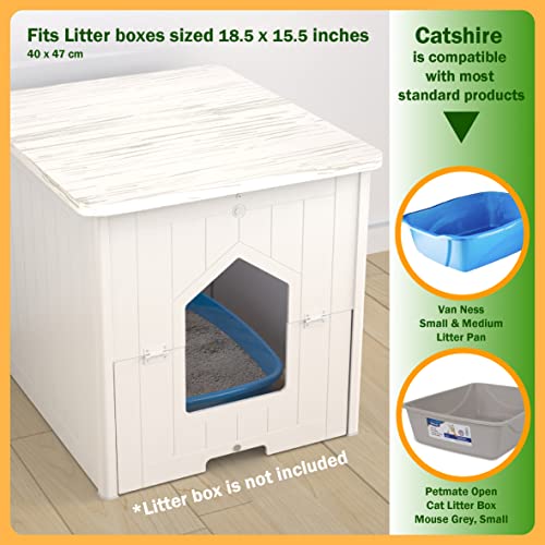 Palram Pets CATSHIRE Cat Litter Box Enclosure Furniture, Hidden Cat Box, Functional Pet House Side Table, Nightstand, Enclosed Kitty Loo Washroom with Magnetic Door Latch, Easy to Clean, White